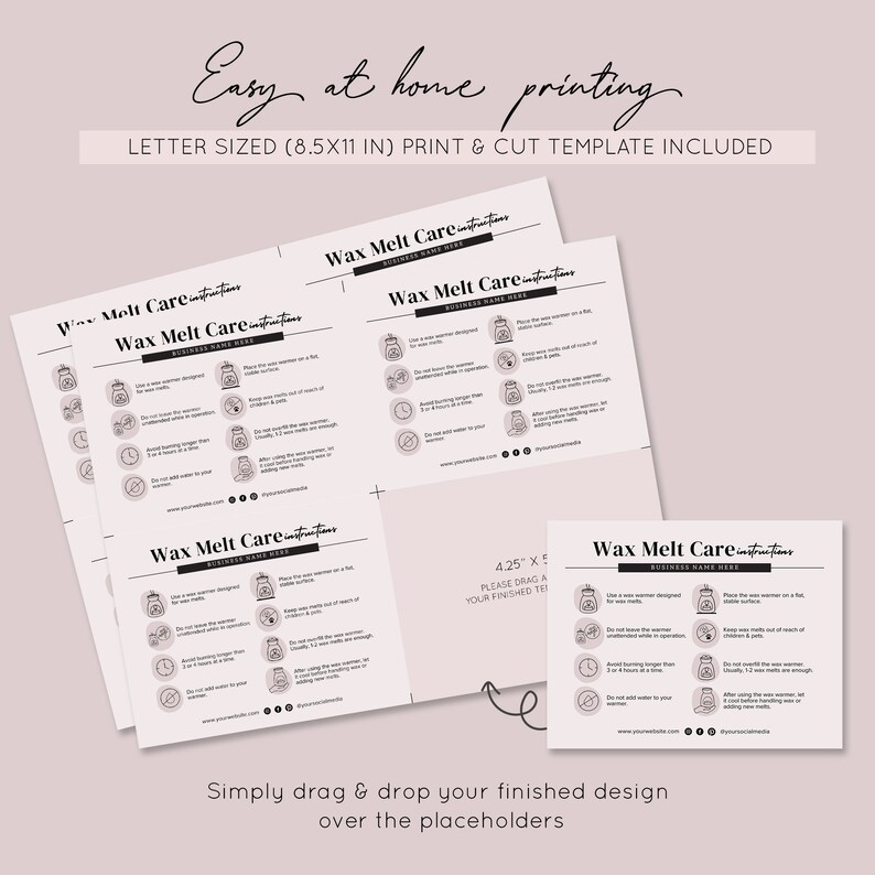 Wax Melts Care Card Editable Template | Wax Melt Business Inserts | Wax ...