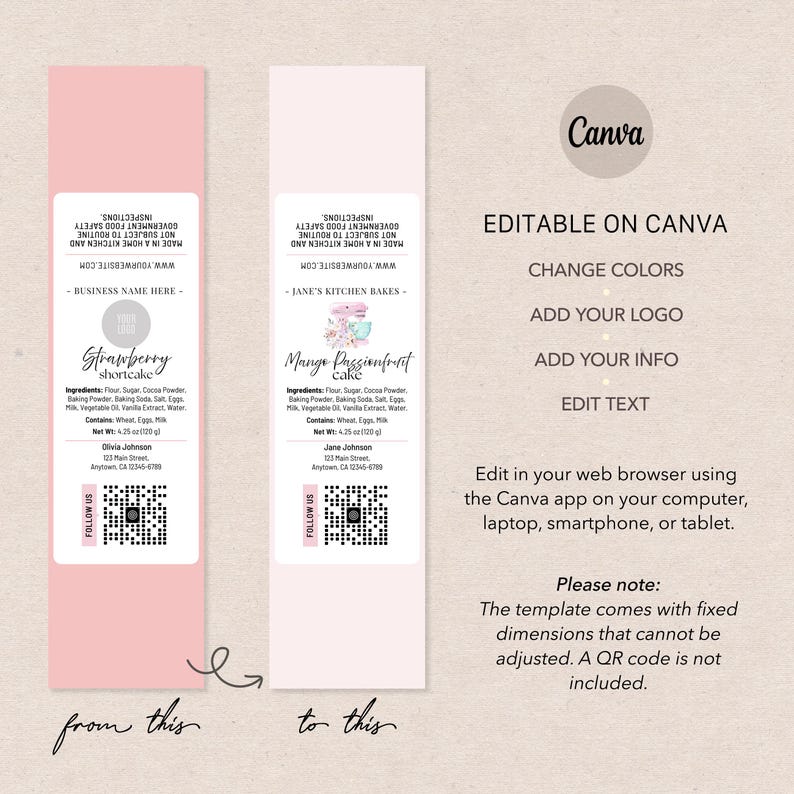 Mini Cake Tin Label, Editable Template for Mini Loaf Cakes, Printable ...