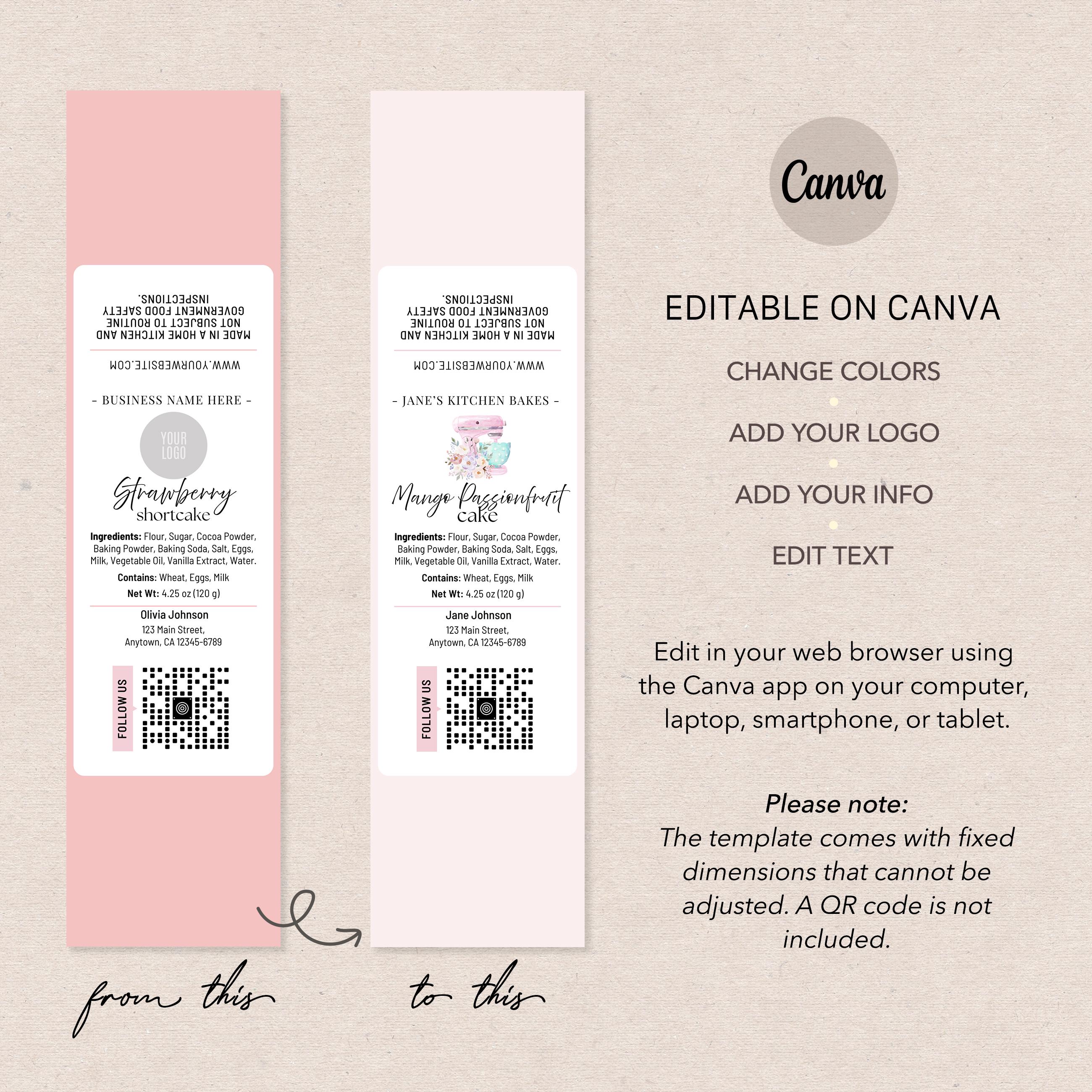 Mini Cake Tin Label, Editable Template for Mini Loaf Cakes, Printable ...