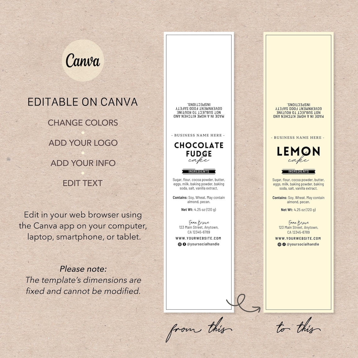 Editable Mini Cake Tin Label Template | Mini Loaf Baking Pan Label ...