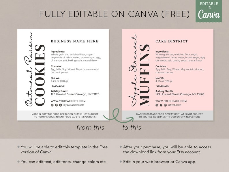 Cottage Food Label | Home Baked Goods Label | Printable Food Label ...