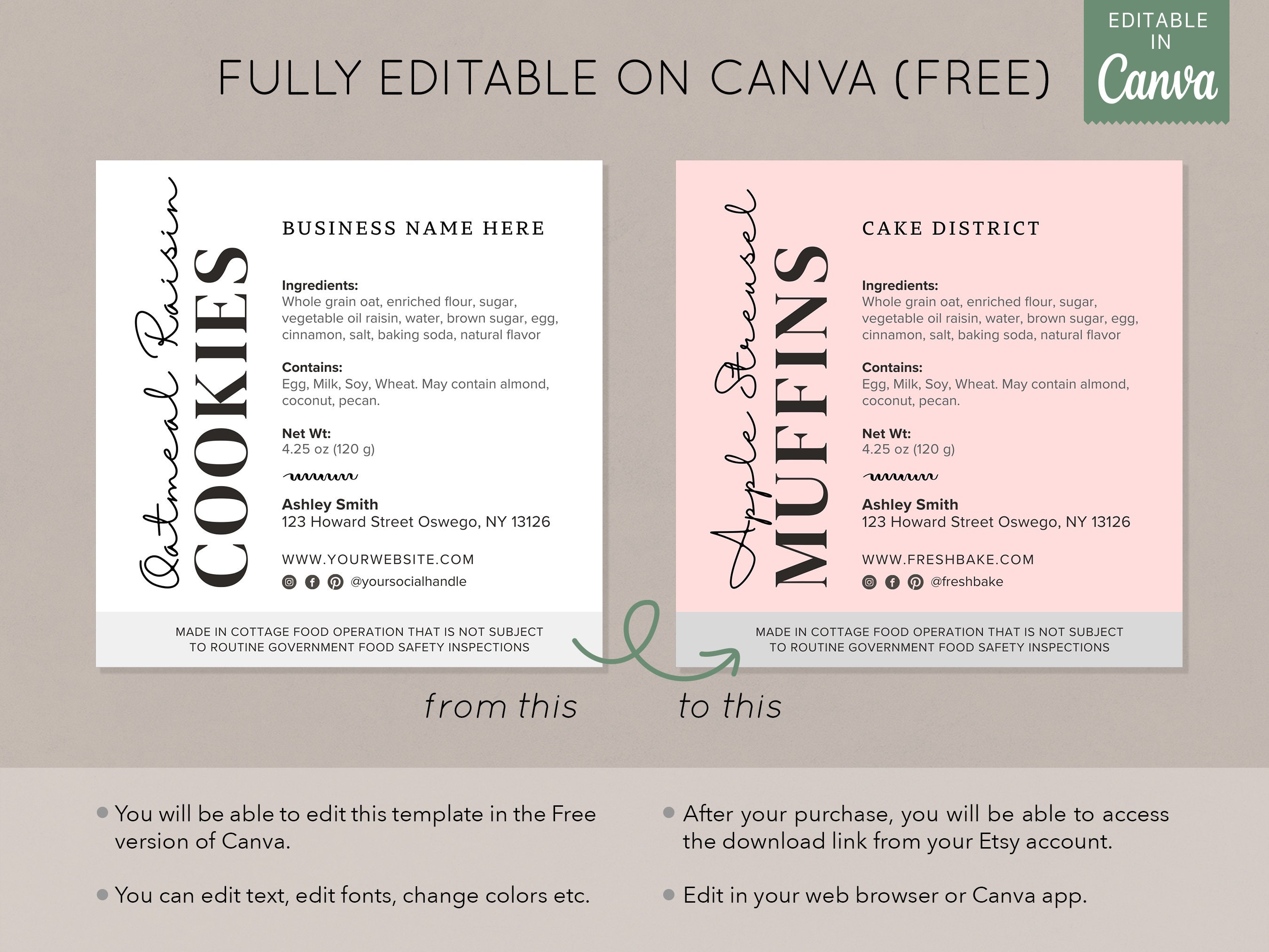 Cottage Food Label | Home Baked Goods Label | Printable Food Label ...