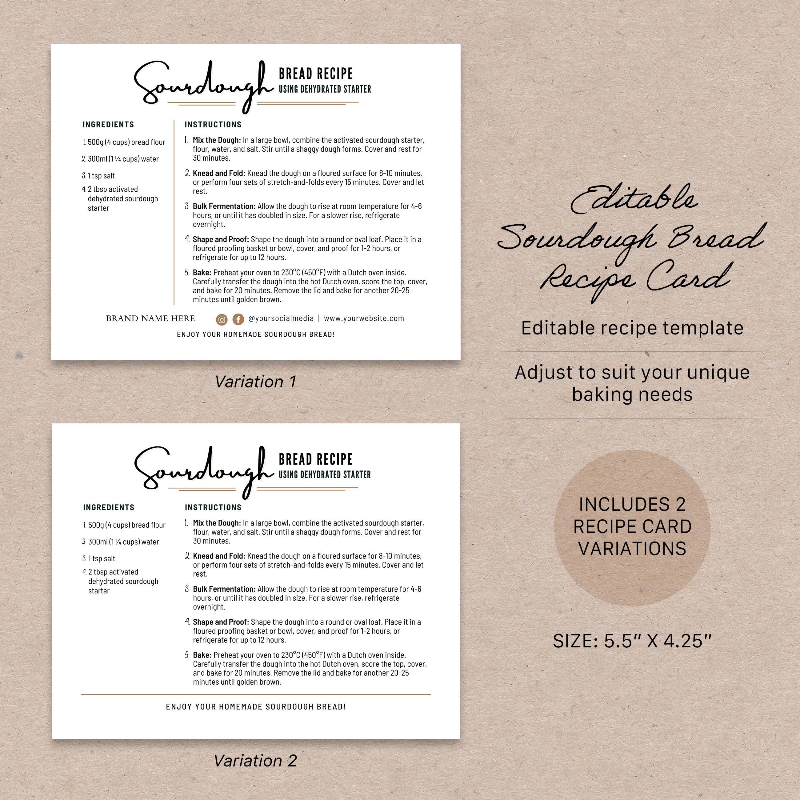 Sourdough Bread Recipe Card Template | Printable Baking Guide ...