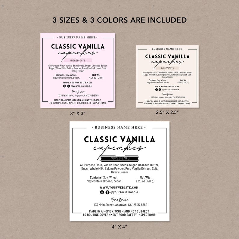 Cottage Food Label Template | Editable Bakery Ingredient Labels ...