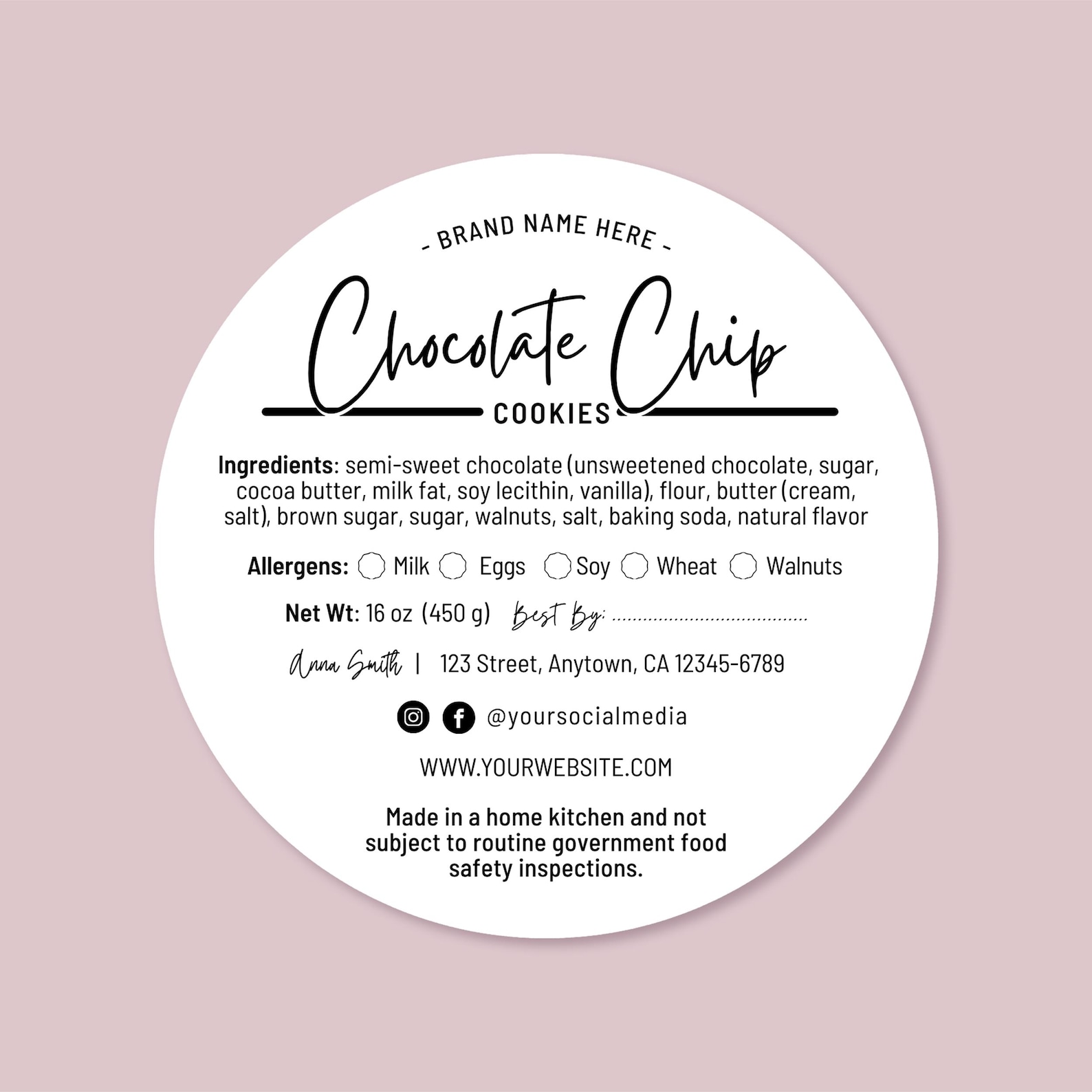 Cottage Food Label Template | Editable Bakery Ingredient Labels ...