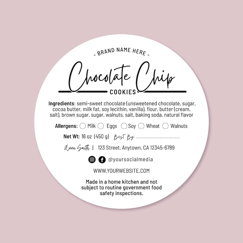 Cottage Food Label Template | Editable Bakery Ingredient Labels ...