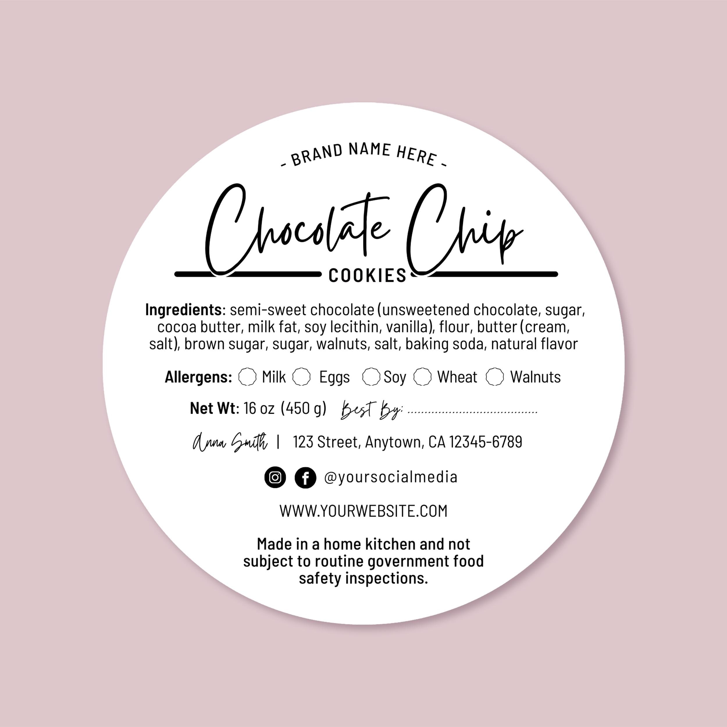 Cottage Food Label Template | Editable Bakery Ingredient Labels ...
