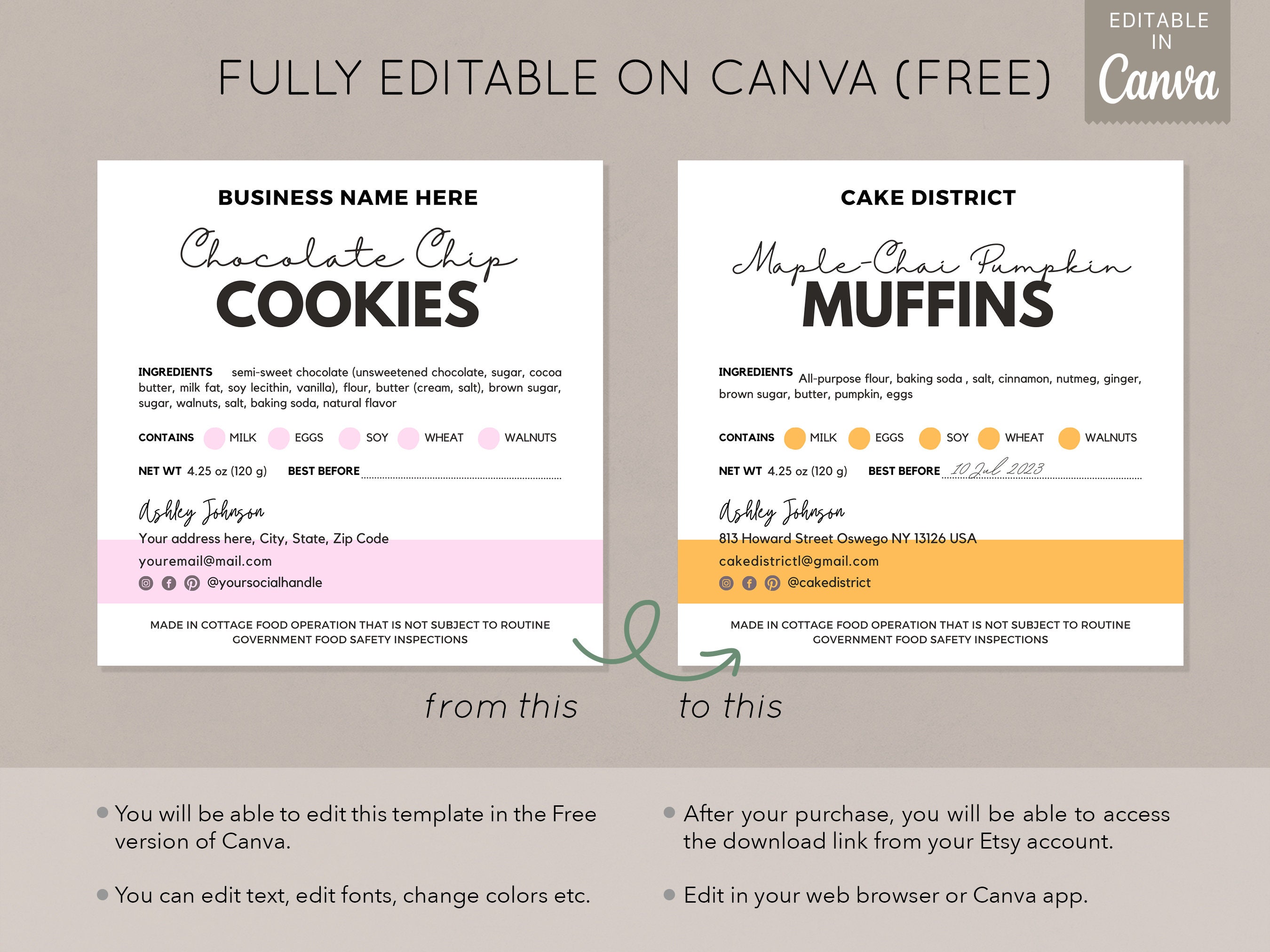 Cottage Food Label | Home Baked Goods Label | Printable Food Label ...