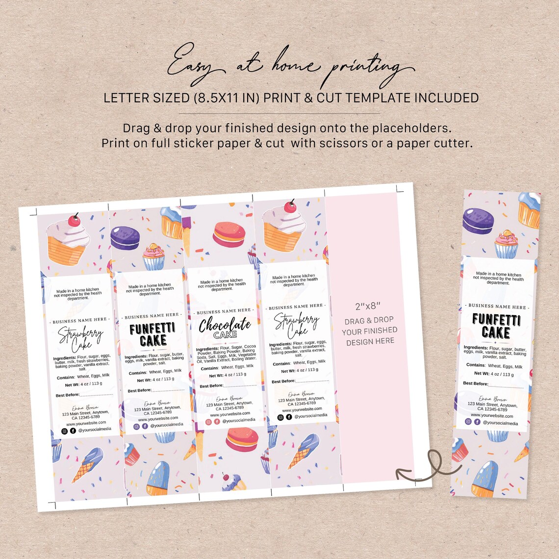 Editable Mini Cake Tin Label Template | Mini Loaf Baking Pan Label ...