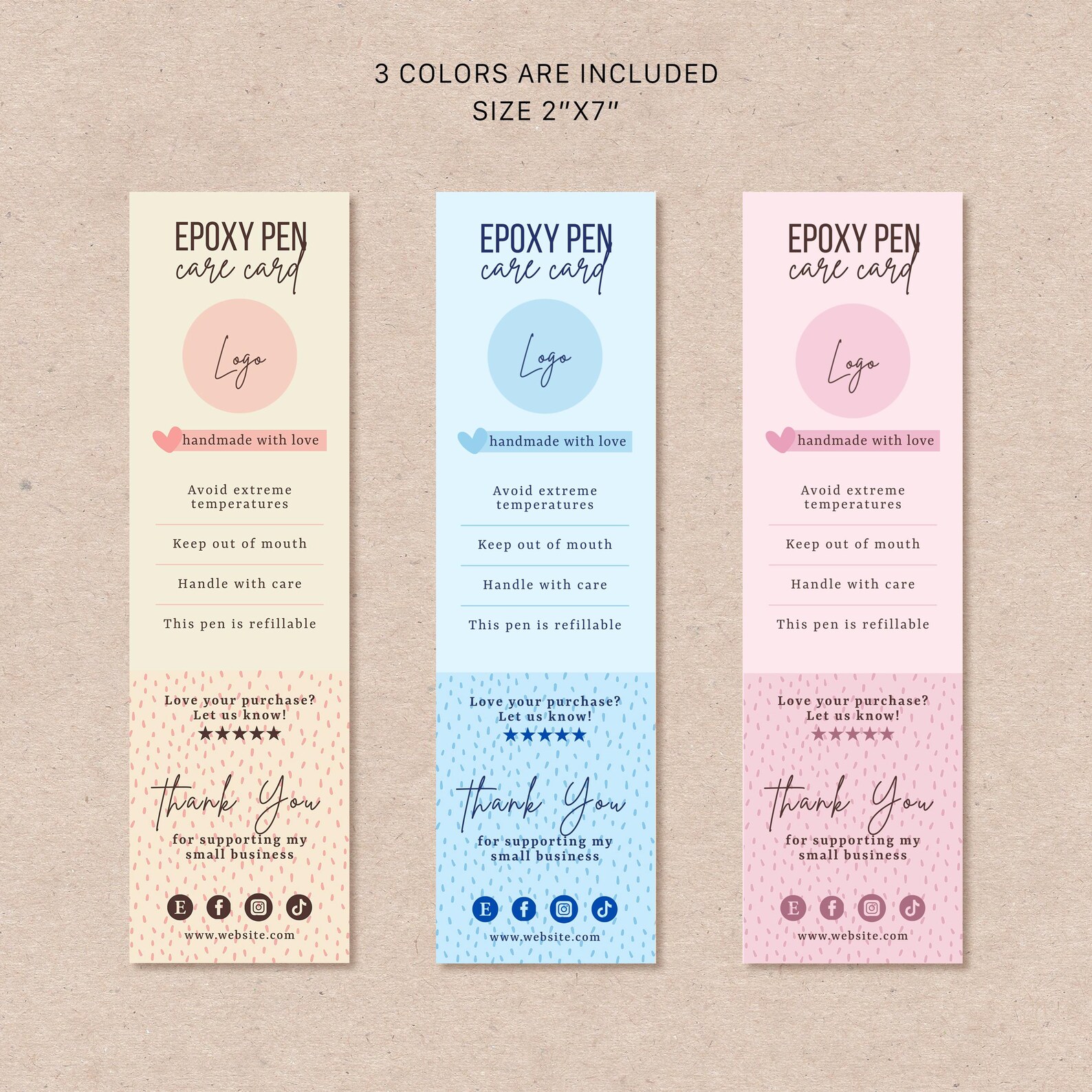 Editable Epoxy Pen Care Card Template | Small Business Care Card | Pen ...