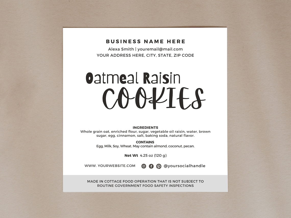 Cottage Food Label Home Baked Goods Label Printable Food Label Cottage ...
