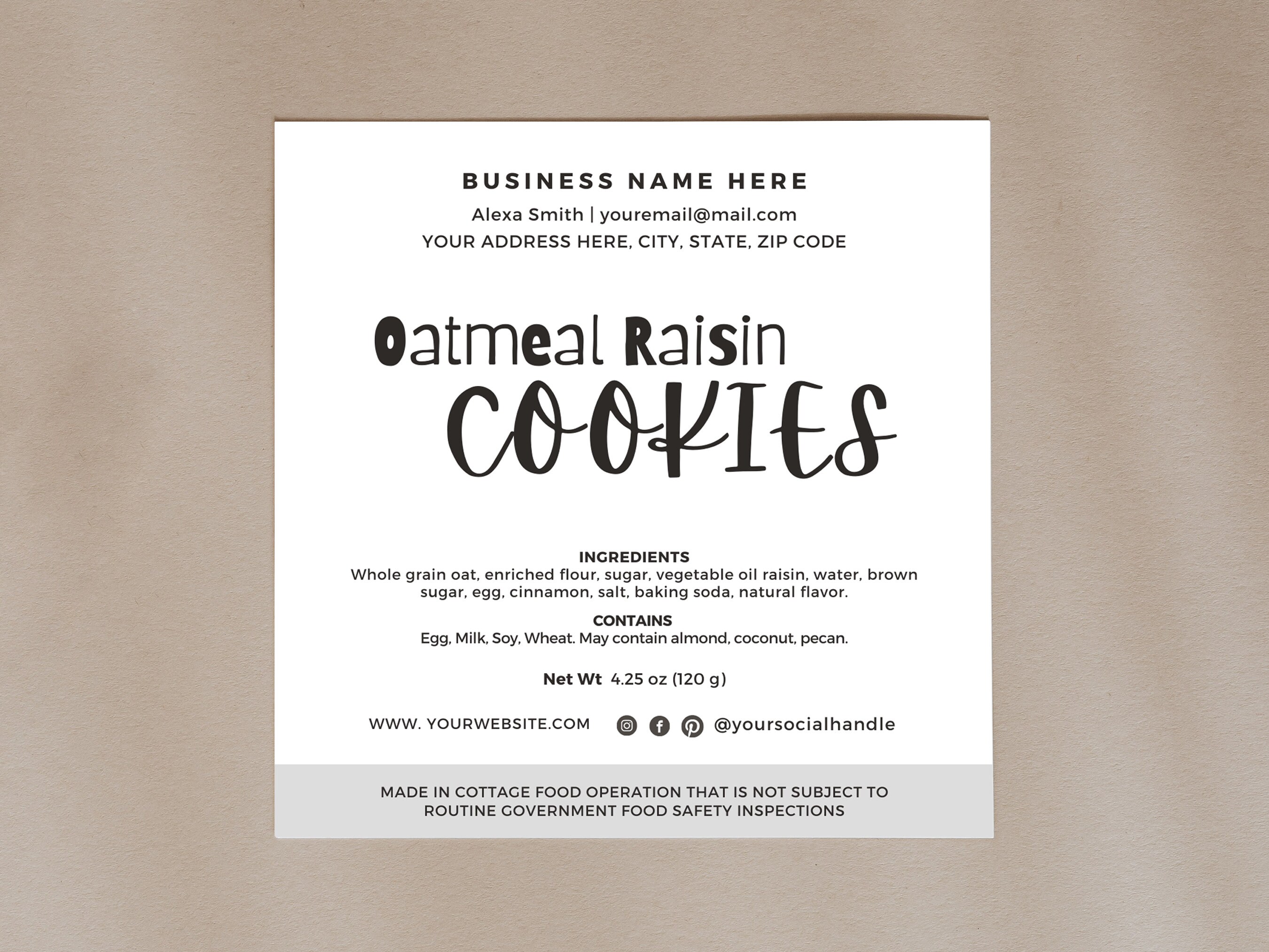 Cottage Food Label | Home Baked Goods Label | Printable Food Label ...