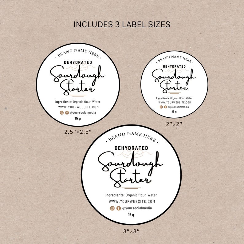 Dehydrated Sourdough Starter Label Template | Sourdough Starter ...