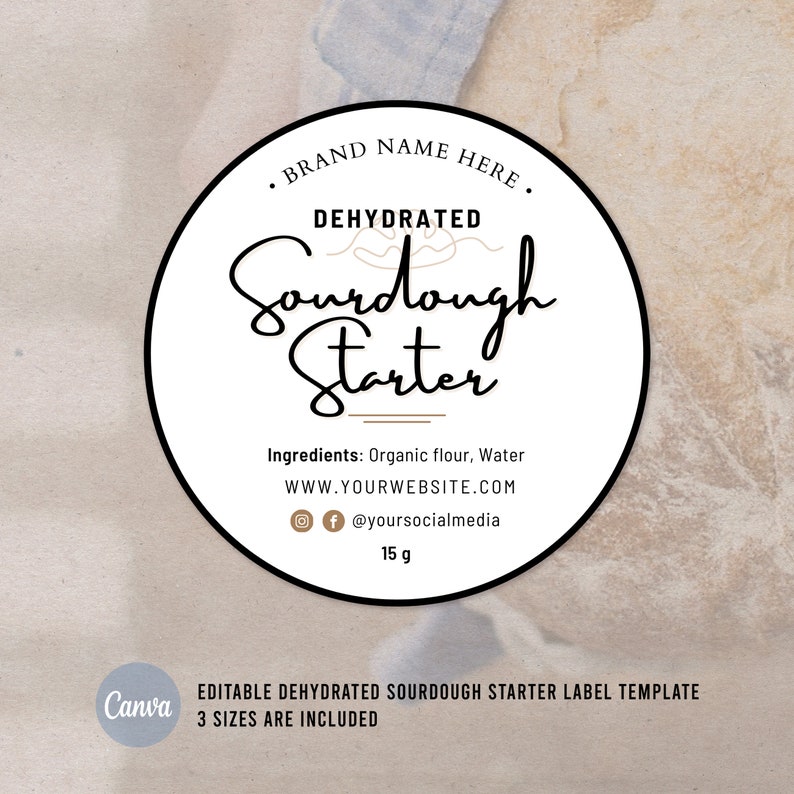 Dehydrated Sourdough Starter Label Template | Sourdough Starter Sticker ...