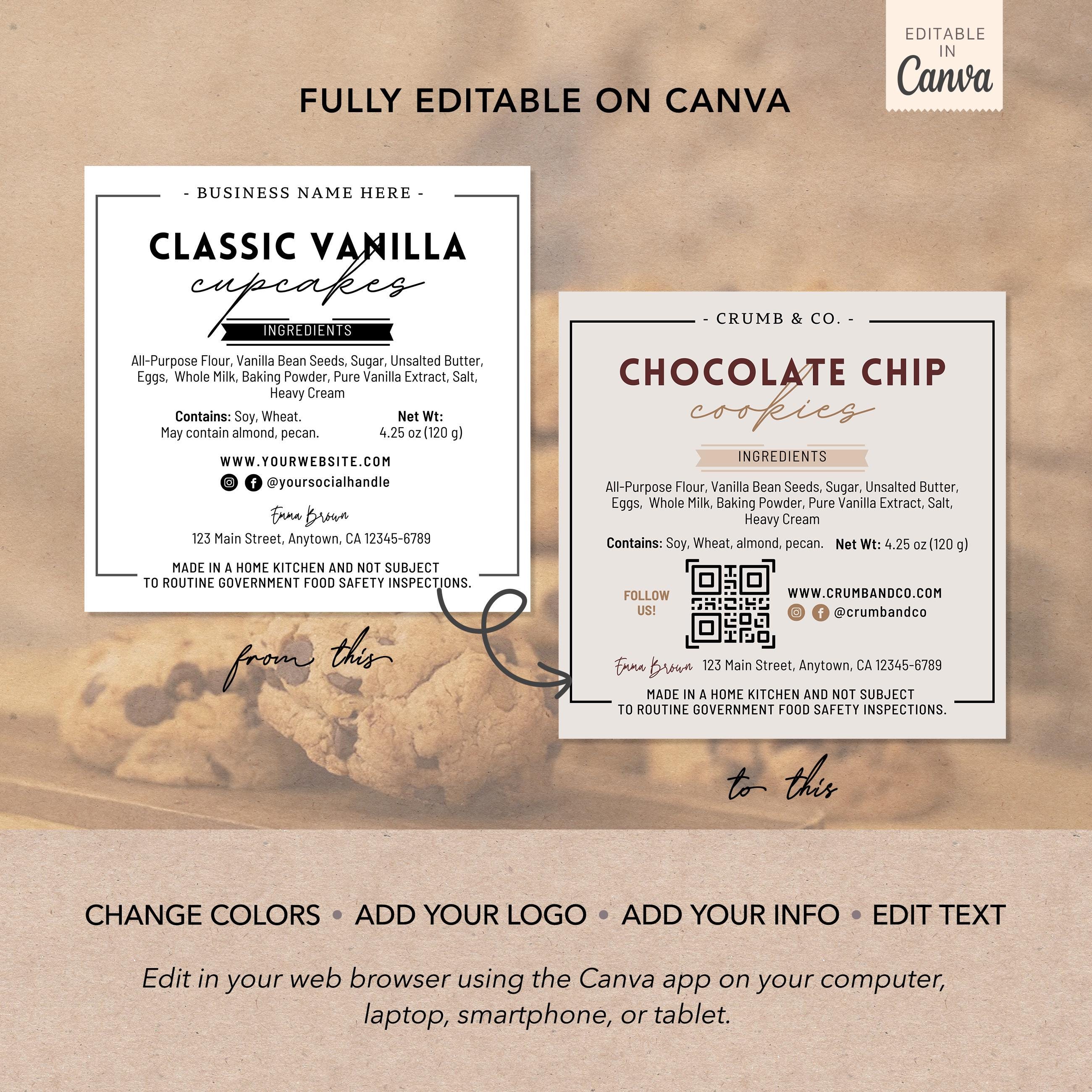 Cottage Food Label Template | Editable Bakery Ingredient Labels ...