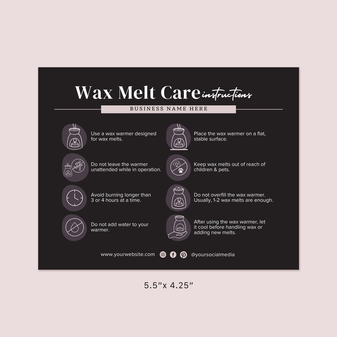 Wax Melts Care Card Editable Template | Wax Melt Business Inserts | Wax ...