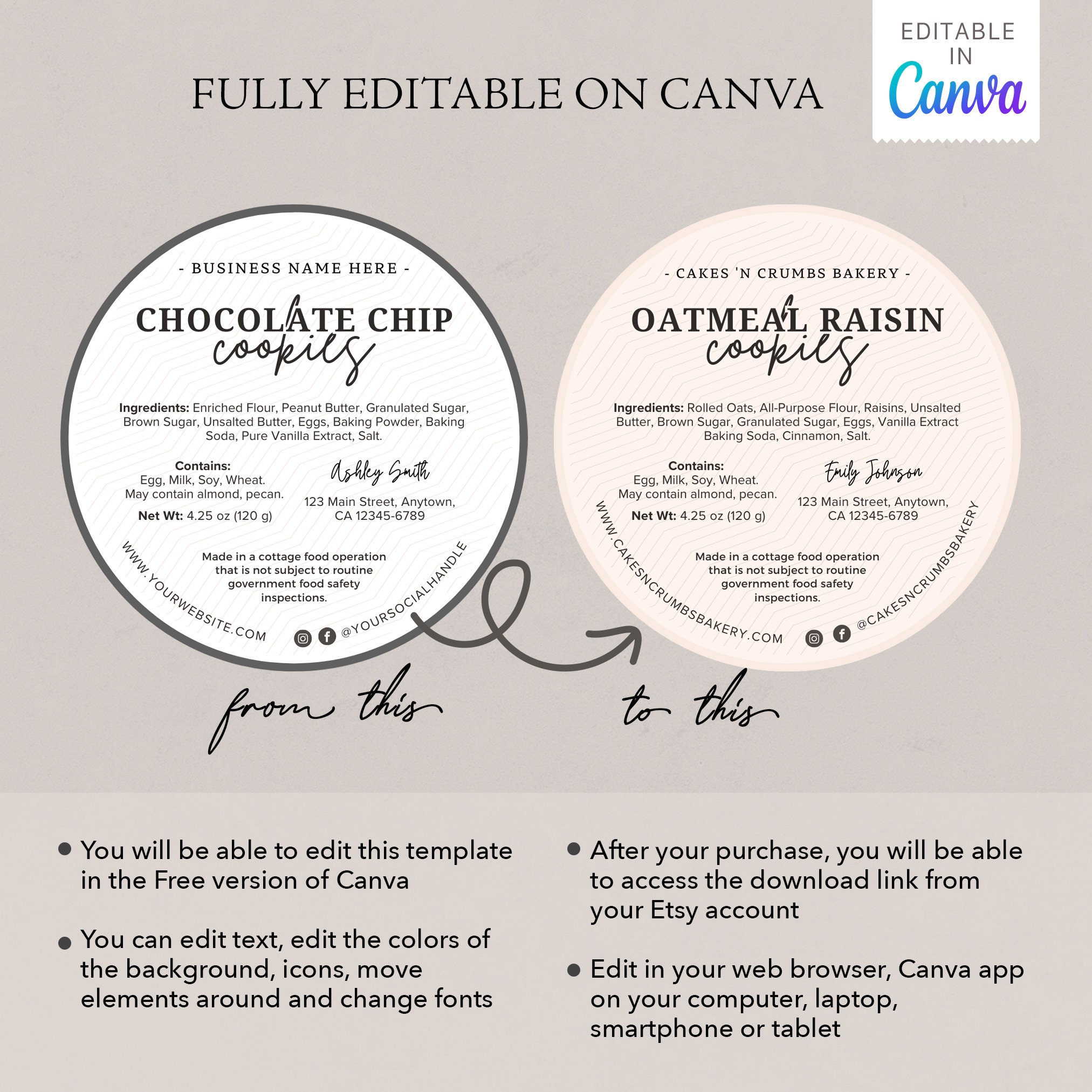 Cottage Food Label | Home Baked Goods Label | Printable Food Label ...