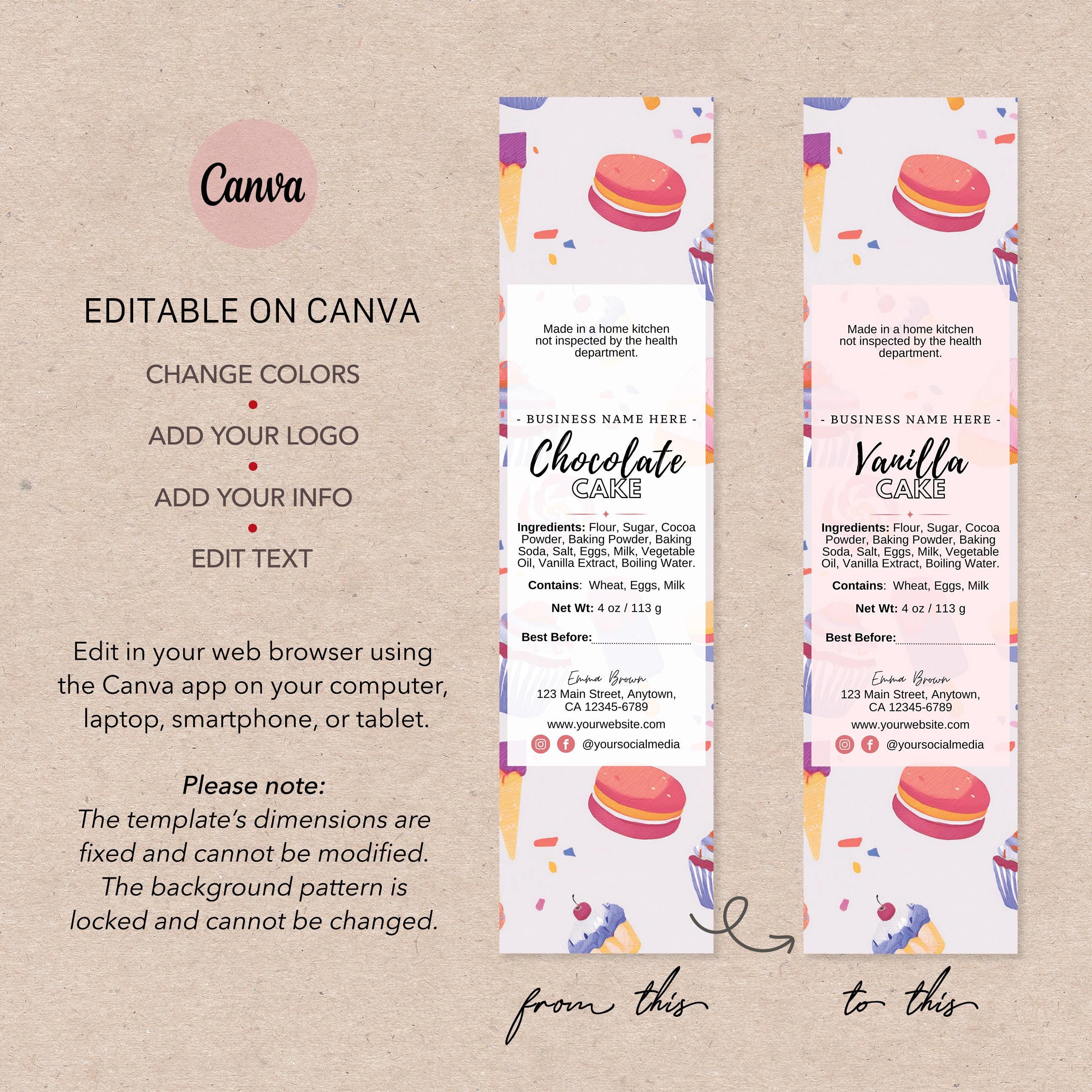 Editable Mini Cake Tin Label Template | Mini Loaf Baking Pan Label ...