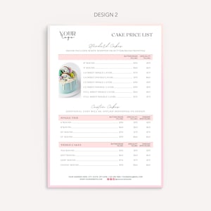 Custom Menu | Price Guide | Cake Price List | Bakery Menu | Bakery ...