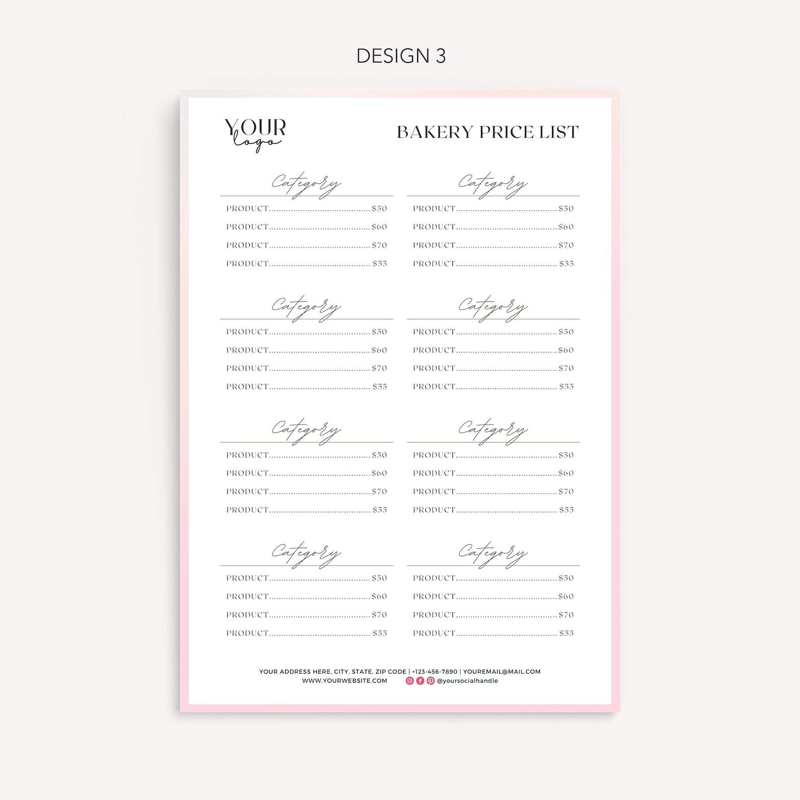 Custom Menu | Price Guide | Cake Price List | Bakery Menu | Bakery ...