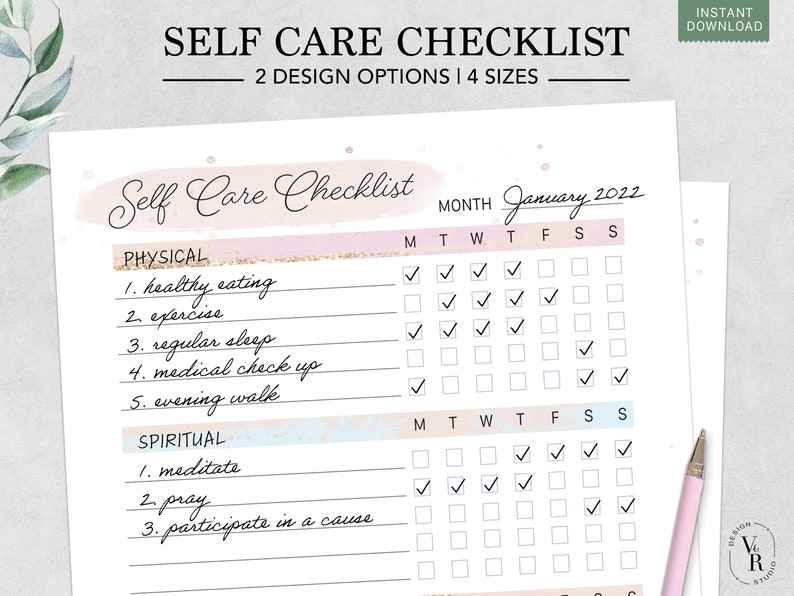 Self Care Planner Self Care Checklist Printable Therapy - Etsy