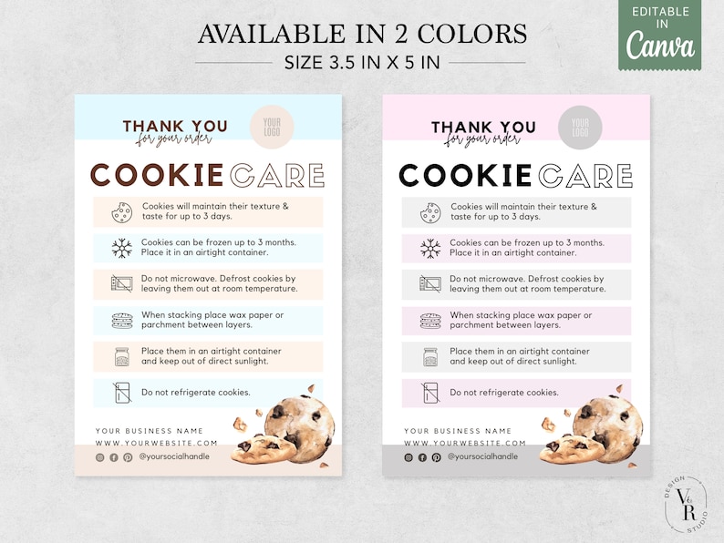Cookie Care Card Template | Bakery Care Guide | Printable Care Cards ...
