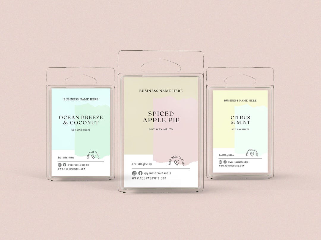 Wax Melt Clamshell Label Template, Editable Front and Back Labels, 2x3 ...