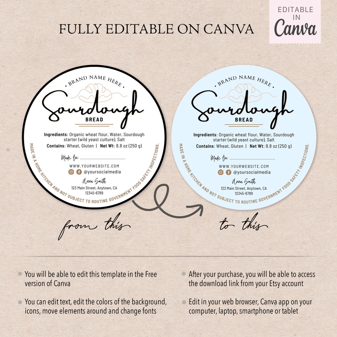 Buy Sourdough Bread Cottage Food Label Home Baked Goods Label Printable ...