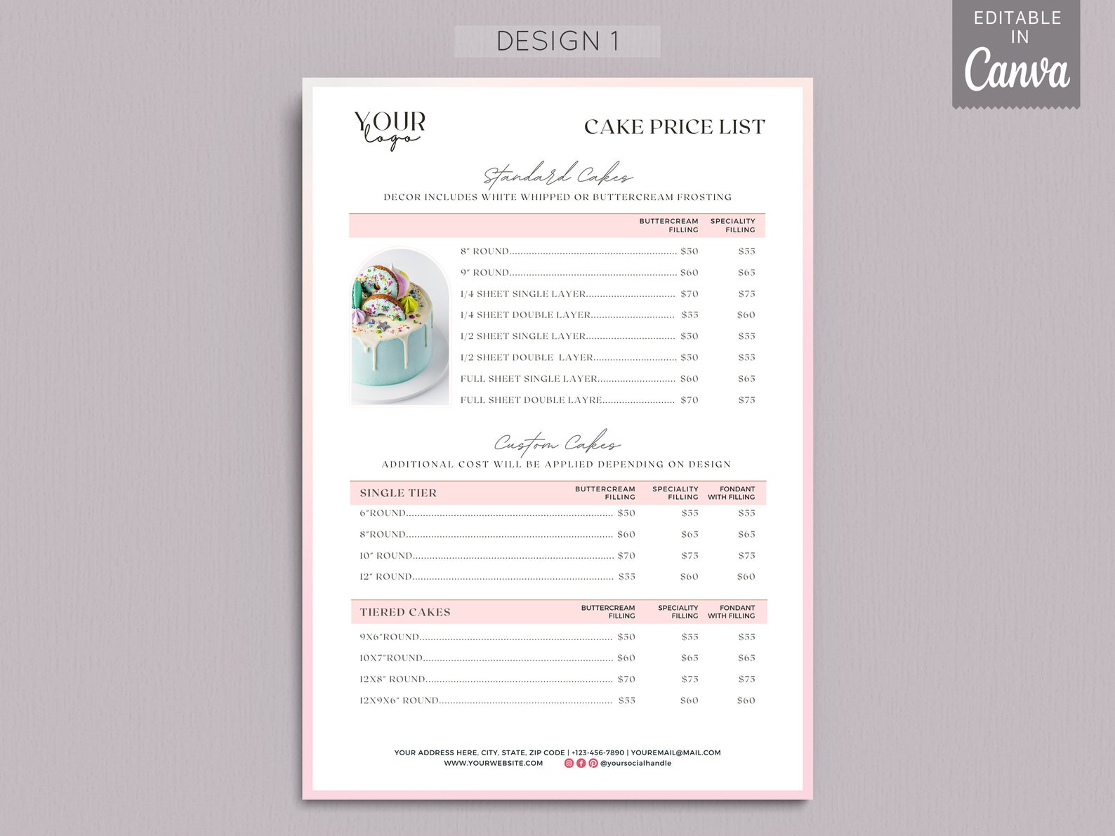 Custom Menu Price Guide Cake Price List Bakery Menu Bakery Template ...