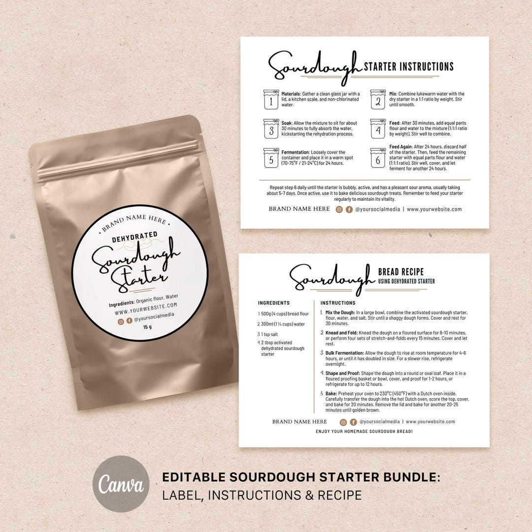 Dehydrated Sourdough Starter Label Template | Sourdough Starter Instructions Template ...