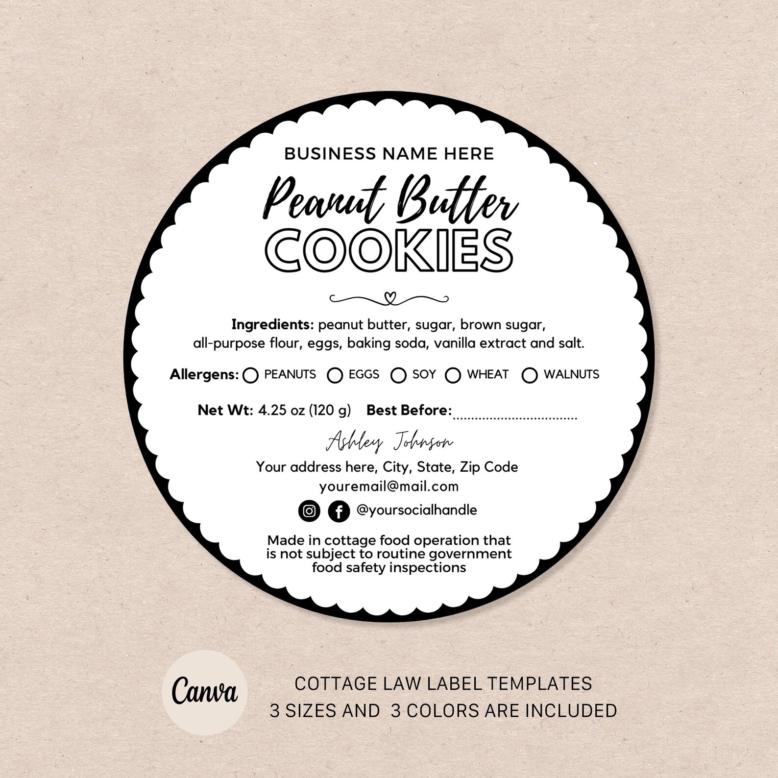 Cottage Food Label | Home Baked Goods Label | Printable Food Label ...
