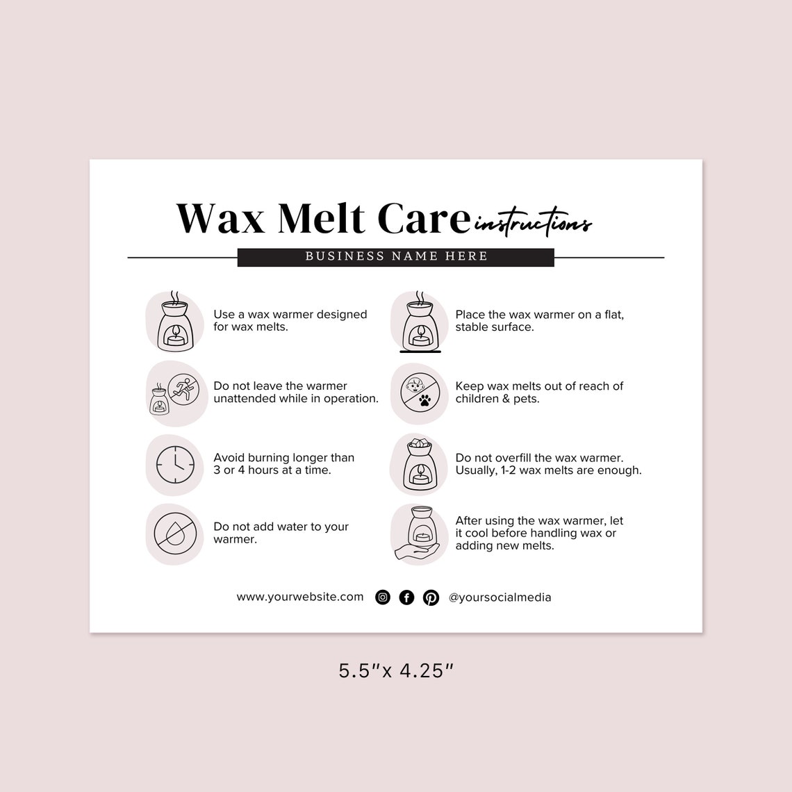 Wax Melts Care Card Editable Template Wax Melt Business Inserts Wax ...