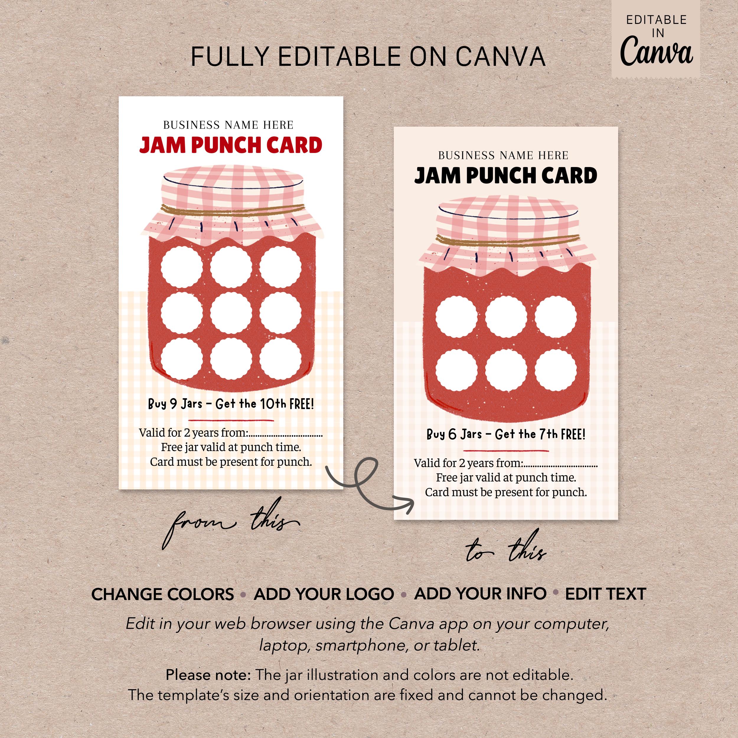 Editable Jam Loyalty Card Template, Printable Punch Card for Homemade ...