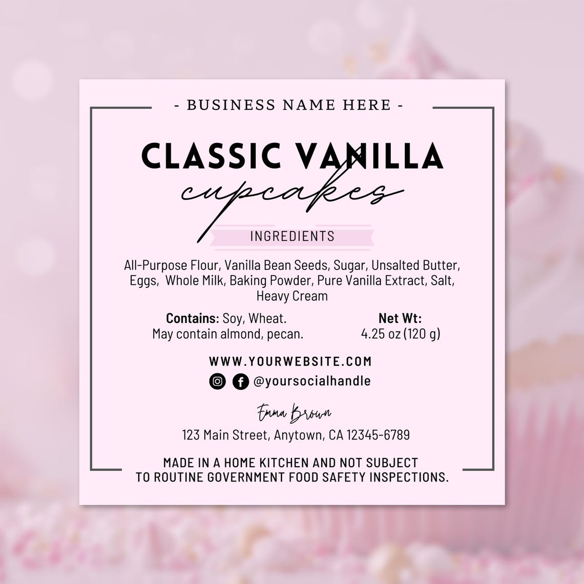 Cottage Food Label Template | Editable Bakery Ingredient Labels ...