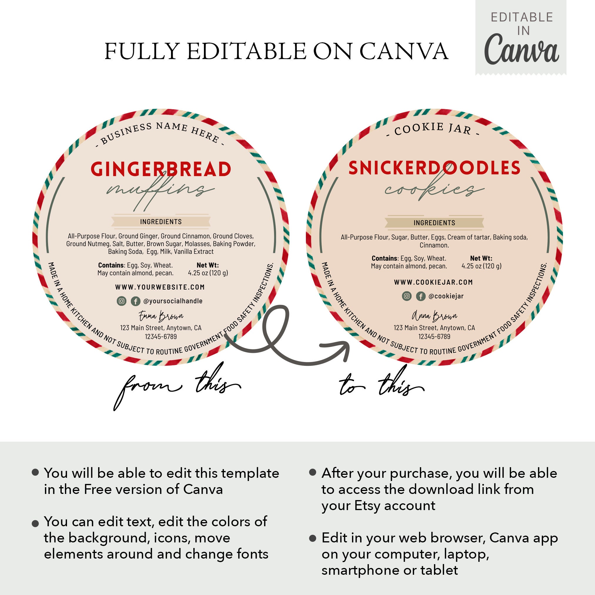 Cottage Law Label Christmas Label Printable Food Label Home Baked Goods ...