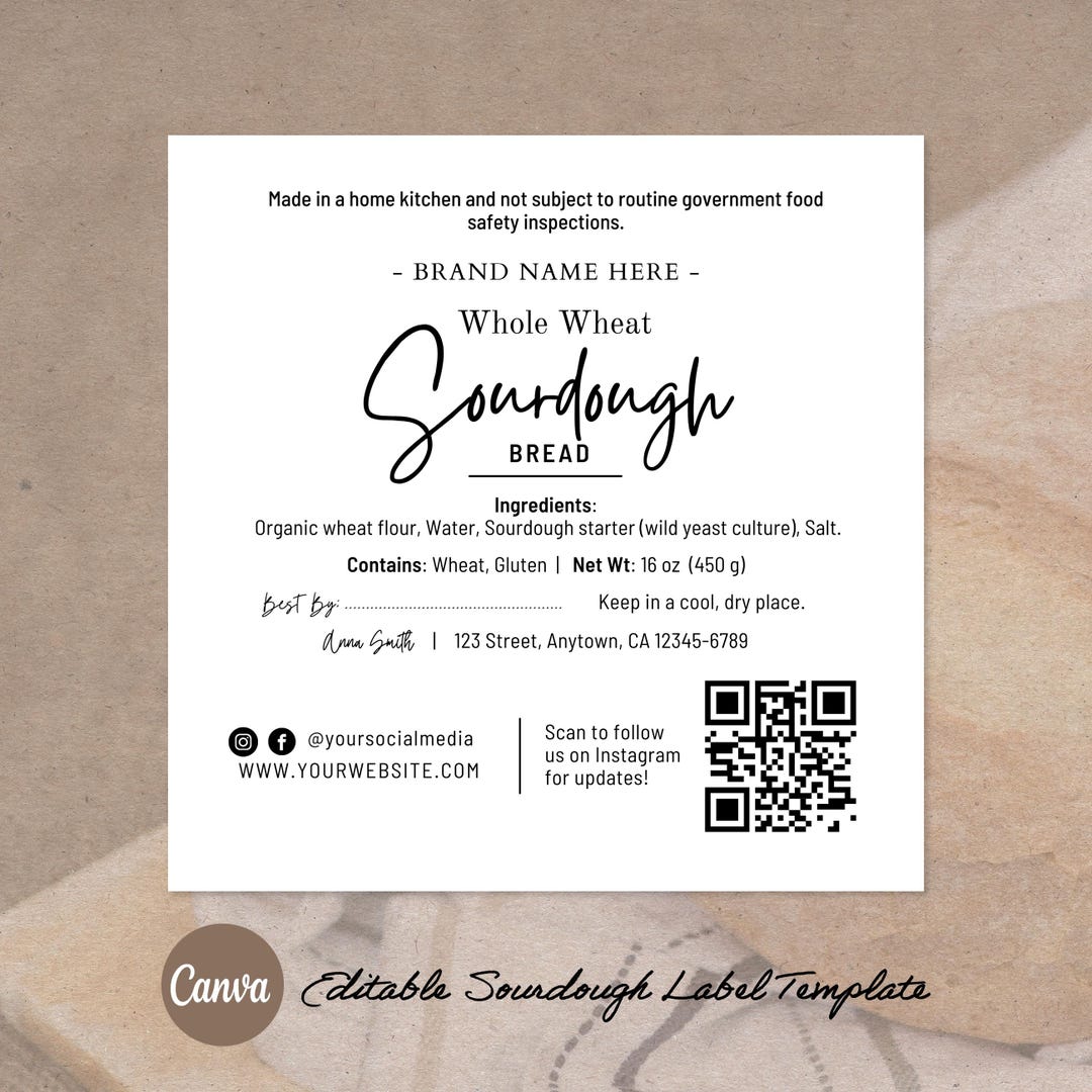 Sourdough Bread Cottage Food Label | Home Baked Goods Label | Printable ...