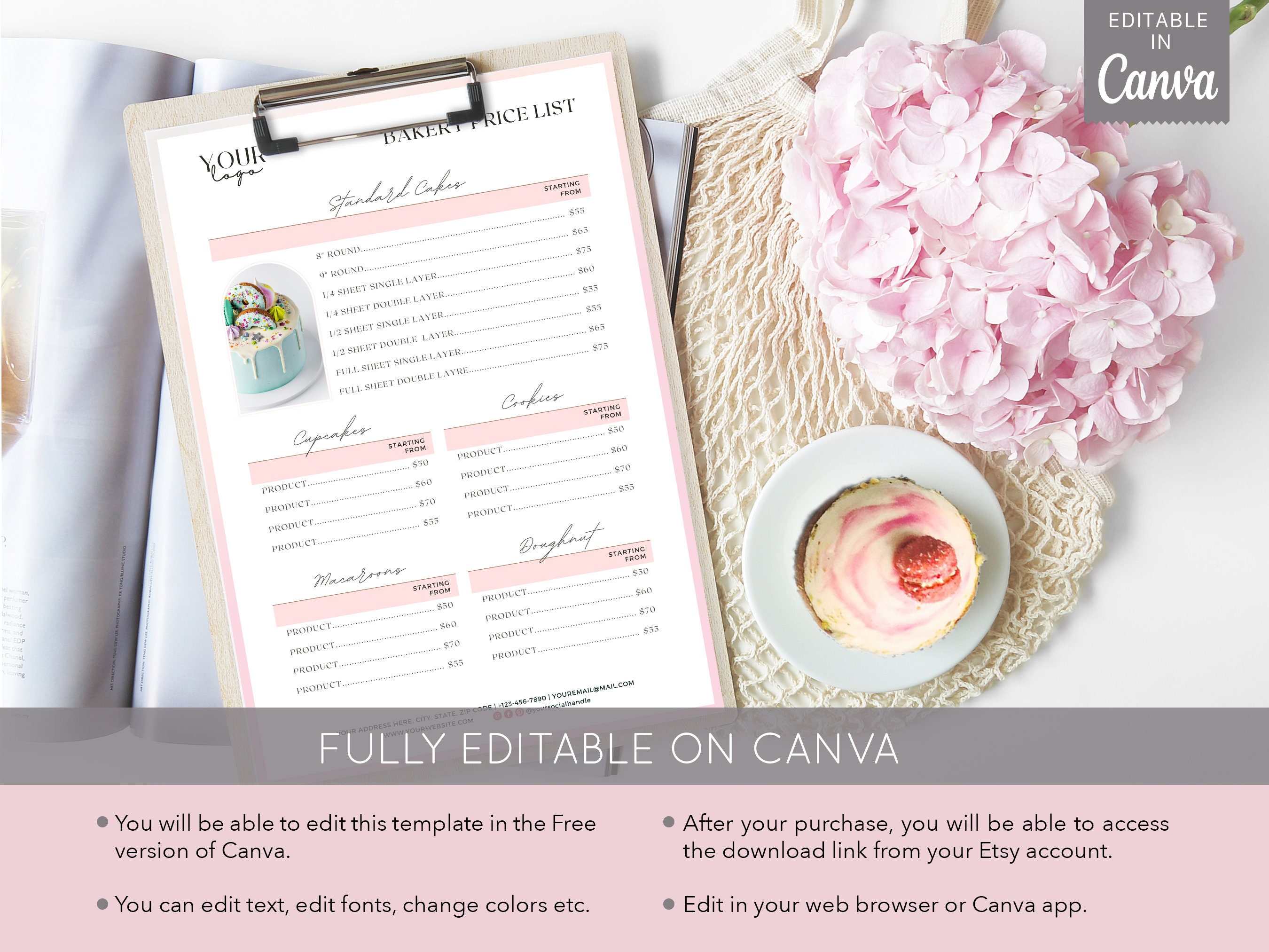 Custom Menu Price Guide Cake Price List Bakery Menu Bakery Template ...