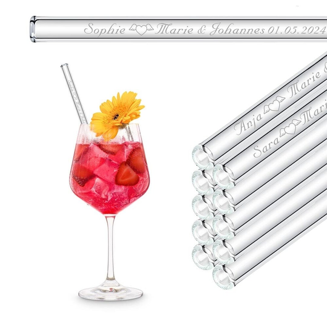 Wedding Guest Gift Engraved Glass Straws With 10 Individual Guest Names ...