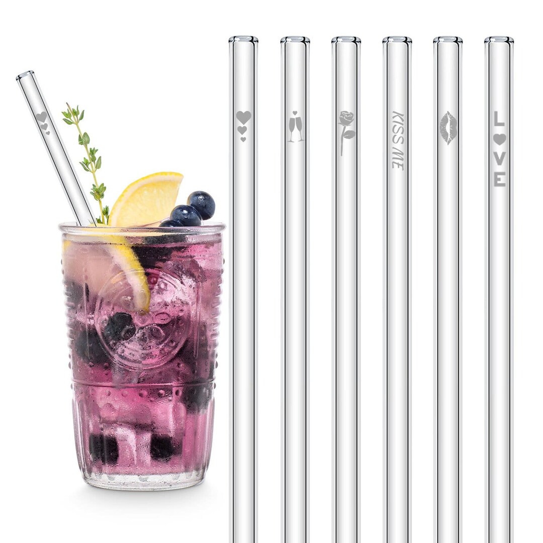 Love Edition 6x Glass Straws With Engraved Motifs 15 Cm, 20 Cm, 23 Cm ...