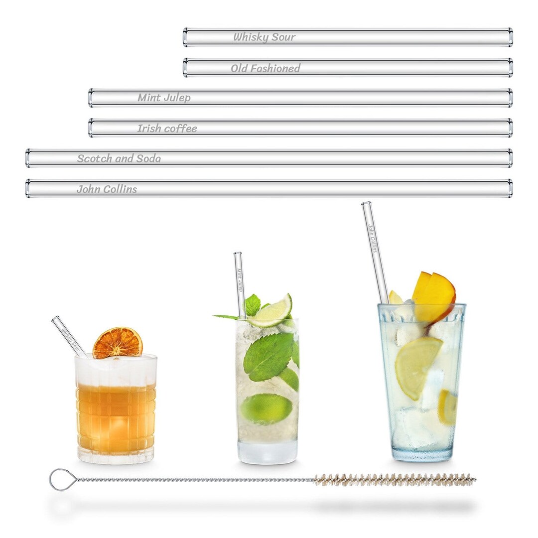 Glass Straws Engraved Whiskey Cocktail Names Mixed Set 3 Lengths 6 ...