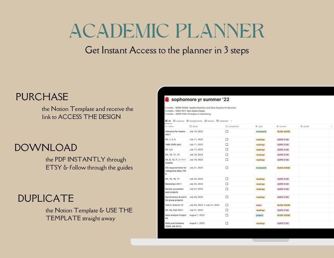 Notion Template Academic Planner Student Planner, School Planner for ...