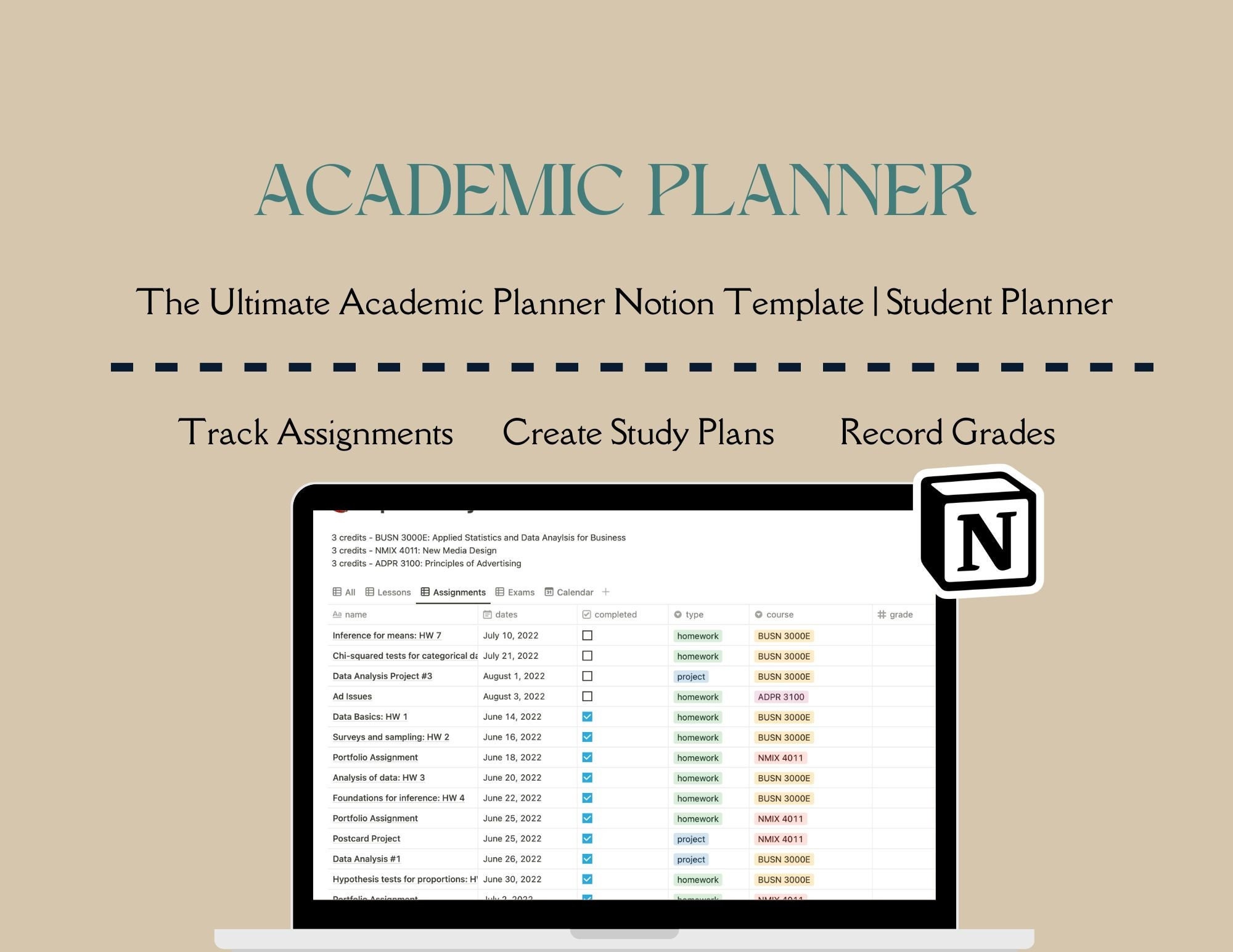 Notion Template Academic Planner Student Planner, School Planner for ...