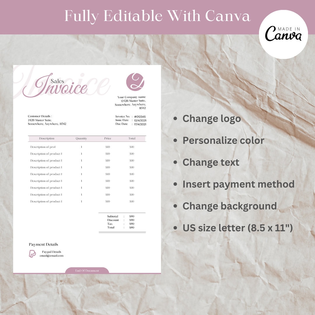 Cute Invoice Template for Saloon or Beautician, Small Business Invoice ...