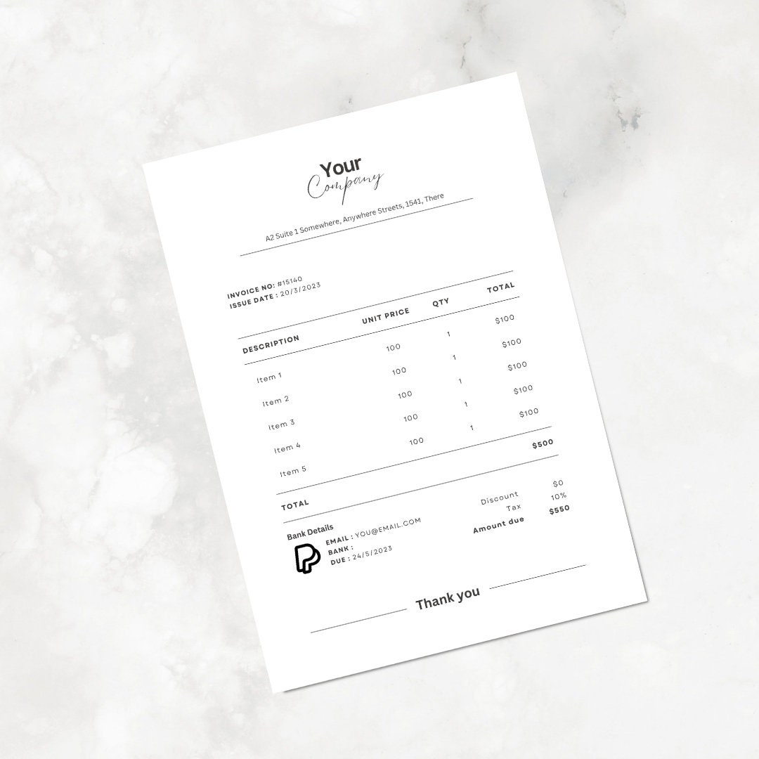 Cute Black Simple Invoice Template for Small Business - Etsy
