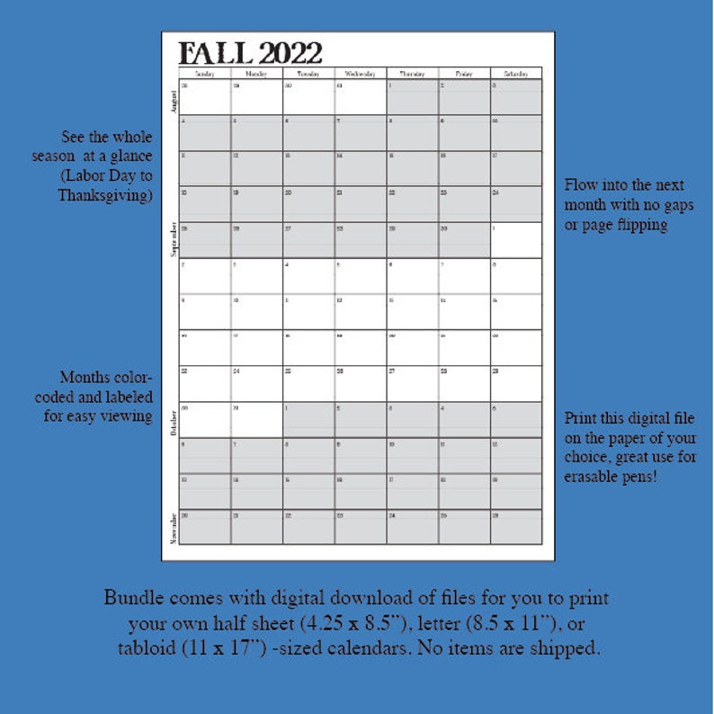 Printable Fall 2022 Seasonal Calendar Bundle - Etsy