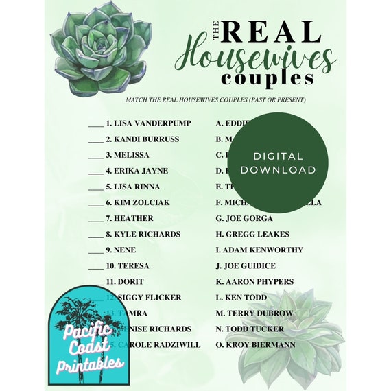 Real Housewives Couples Matching Game. Trivia. Bachelorette - Etsy