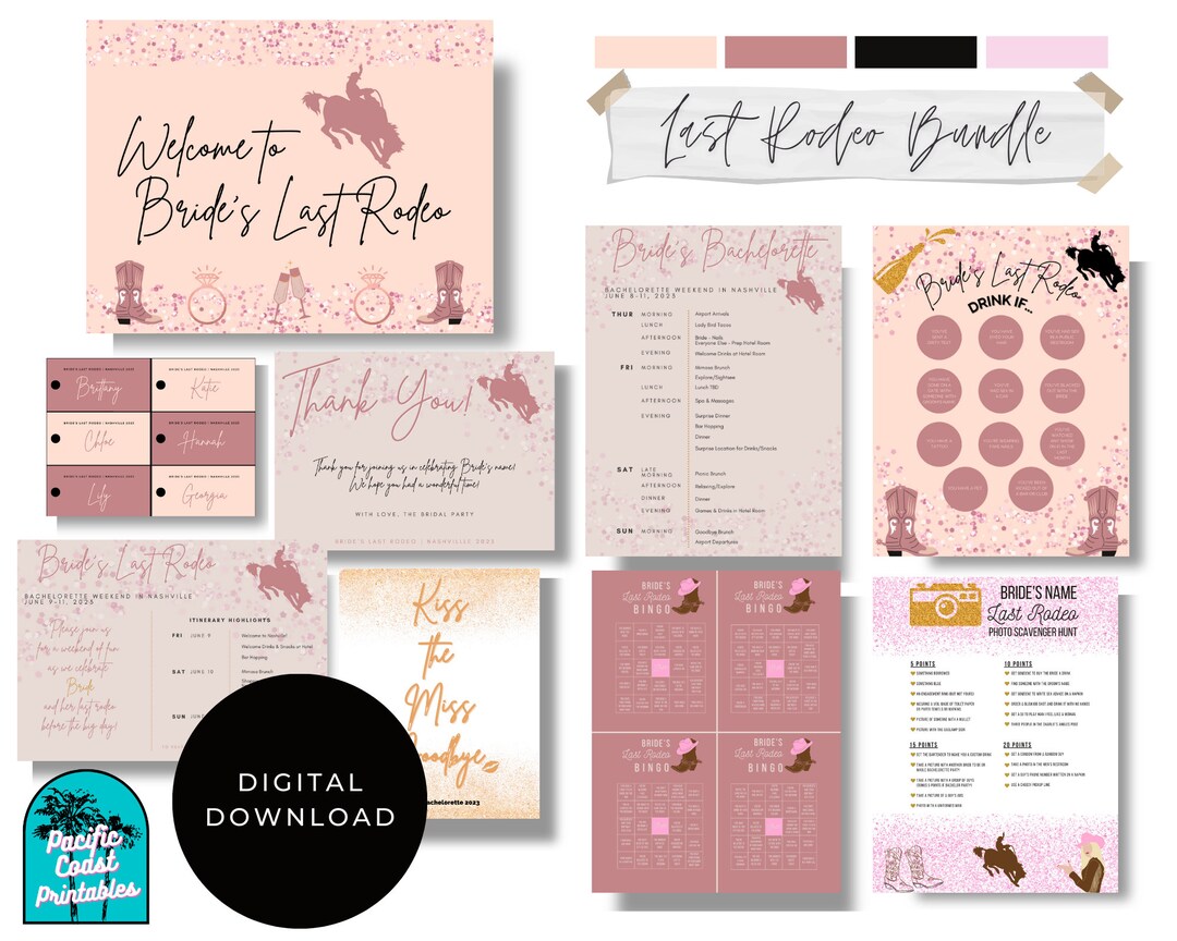 Last Rodeo Bundle Bachelorette Party Templates Invitation Itinerary ...