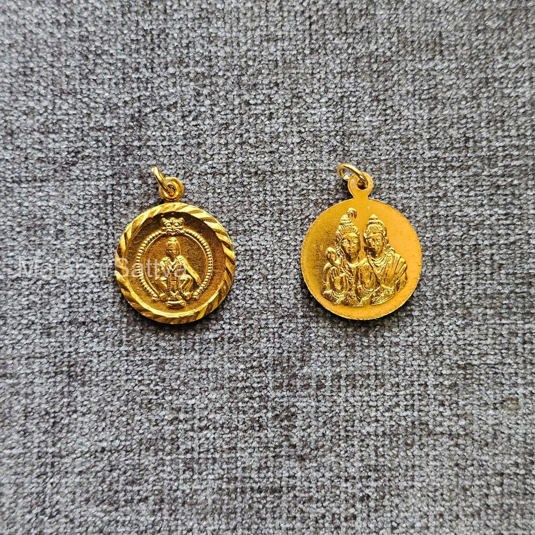 Ayyappa & Ram Darbar - Gold Tone Pendant - Two-sided Hindu Locket - Etsy