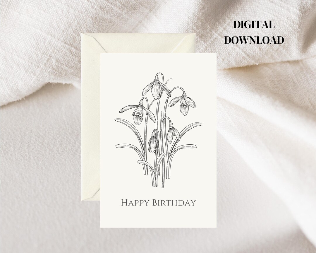 Spring Flowers Birthday Card I Printable Birthday Card L Minimalistic ...