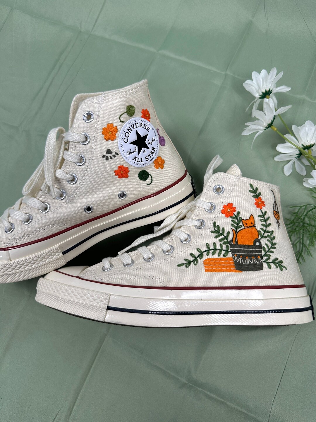 Embroidered Converse/custom Converse Cat Cute/converse Hight Top ...
